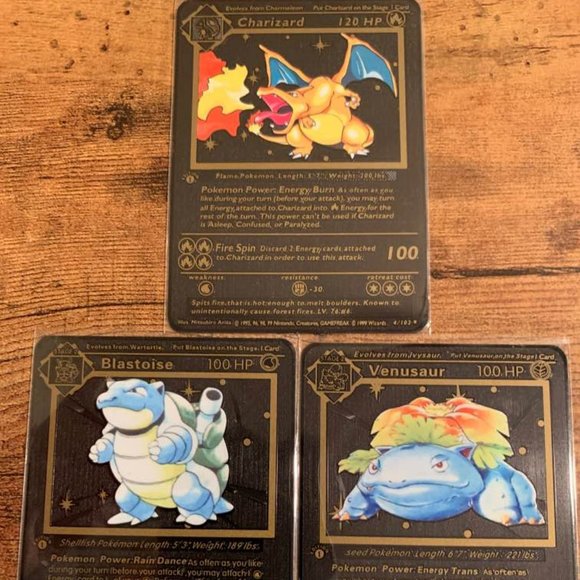 Toys | Metal Pokemon Cards Black Set Of 3 | Poshmark